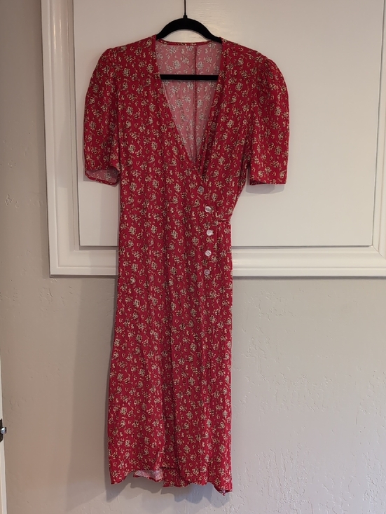 Rouje | Dresses | Rouje Red Floral Midi Wrap Dress With Button Detail ...
